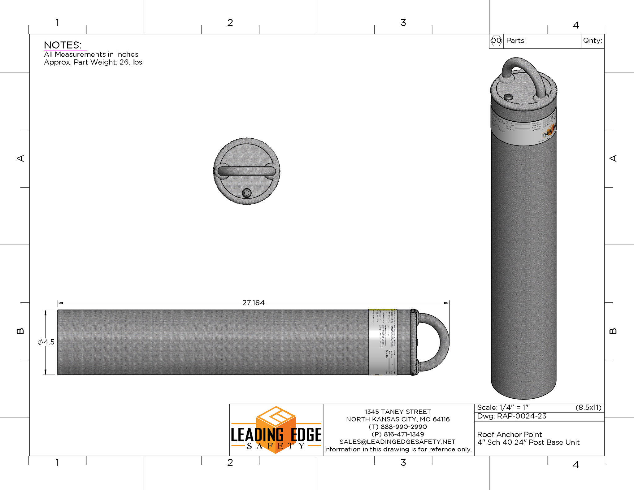 24" Tall Roof Anchor Point / Weld On – Leading Edge Safety